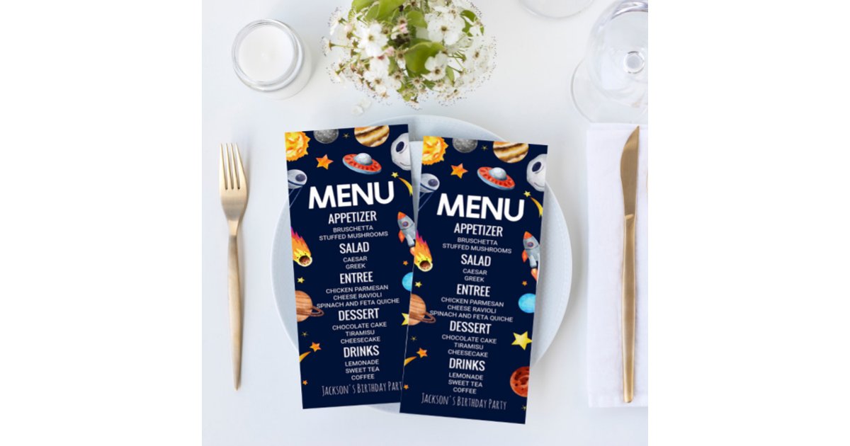 Outer Space Galaxy Birthday Party Food Menu | Zazzle
