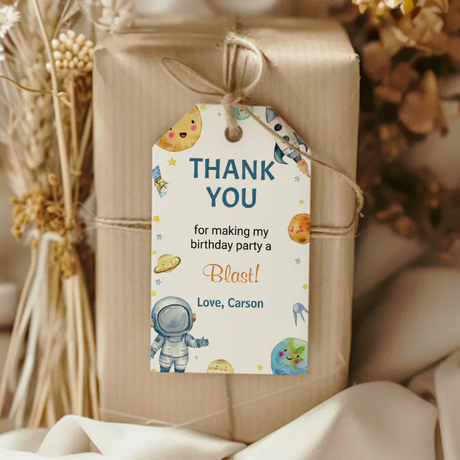 Outer Space Galaxy Birthday Party Thank You Tag | Zazzle