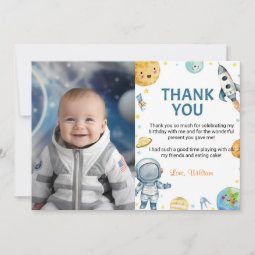 Outer Space Galaxy Birthday Photo Thank You Card | Zazzle