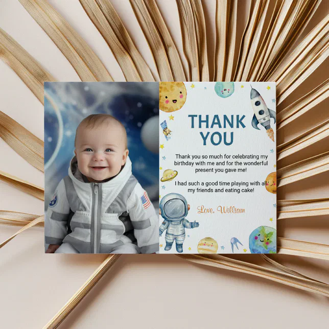 Outer Space Galaxy Birthday Photo Thank You Card | Zazzle