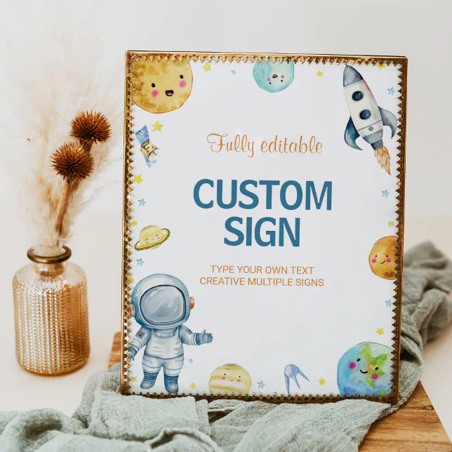 Outer Space Galaxy Birthday Table Sign First Trip | Zazzle