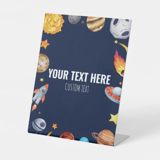 Outer Space Galaxy Custom Text Table Party Sign | Zazzle