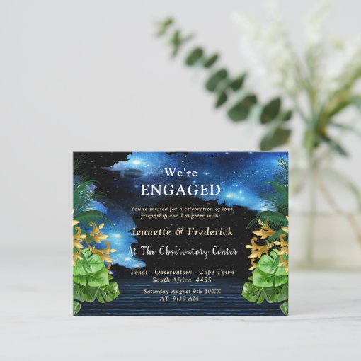Outer Space Galaxy Engagement Invitation Postcard | Zazzle