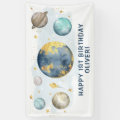 Outer Space Galaxy Moon Stars Happy Birthday Party Banner | Zazzle