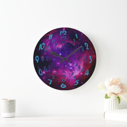 Outer Space Galaxy / Nebula Wormhole Numbers Large Clock | Zazzle