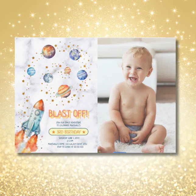 Outer Space Galaxy Planets Photo Birthday Invitation | Zazzle