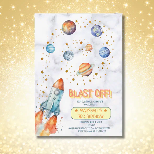 Outer Space Galaxy Planets Solar System Birthday Invitation | Zazzle