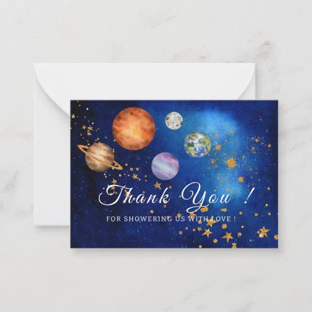 Outer Space Galaxy Starry baby shower thank you Note Card | Zazzle