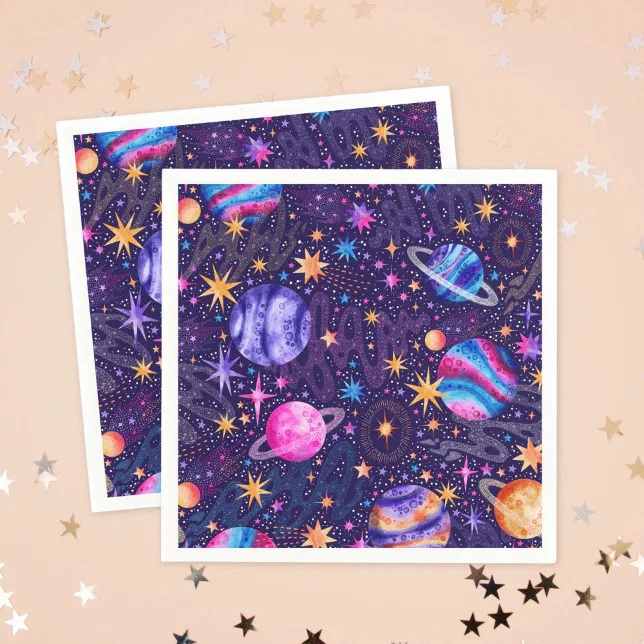 Outer space Galaxy with Planets and Shooting Stars Napkins | Zazzle