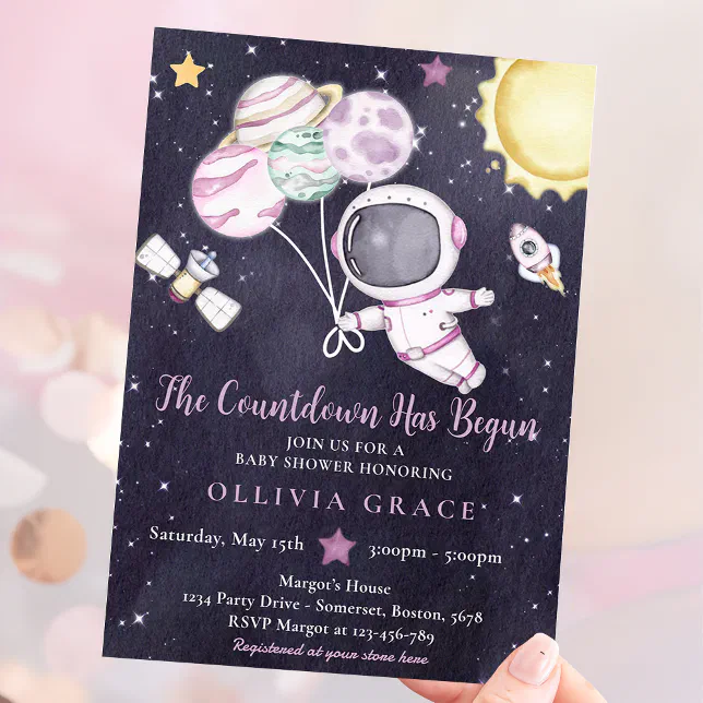 Outer Space Girl Baby Shower Galaxy Baby Shower Invitation | Zazzle