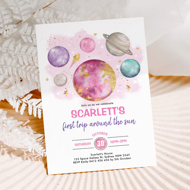 Outer Space Girl Birthday Moon Star Galaxy Party Invitation | Zazzle