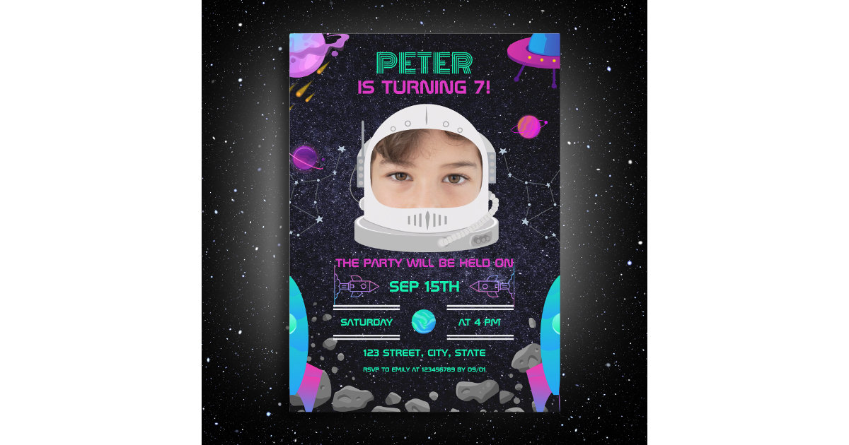 Outer Space Kids Birthday Party Astronaut Photo Invitation | Zazzle