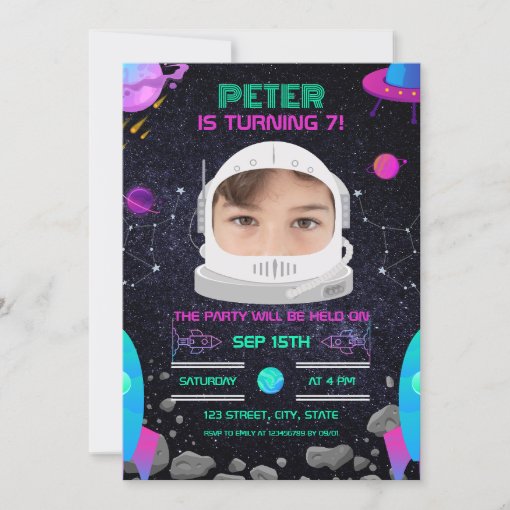 Outer Space Kids Birthday Party Astronaut Photo Invitation | Zazzle