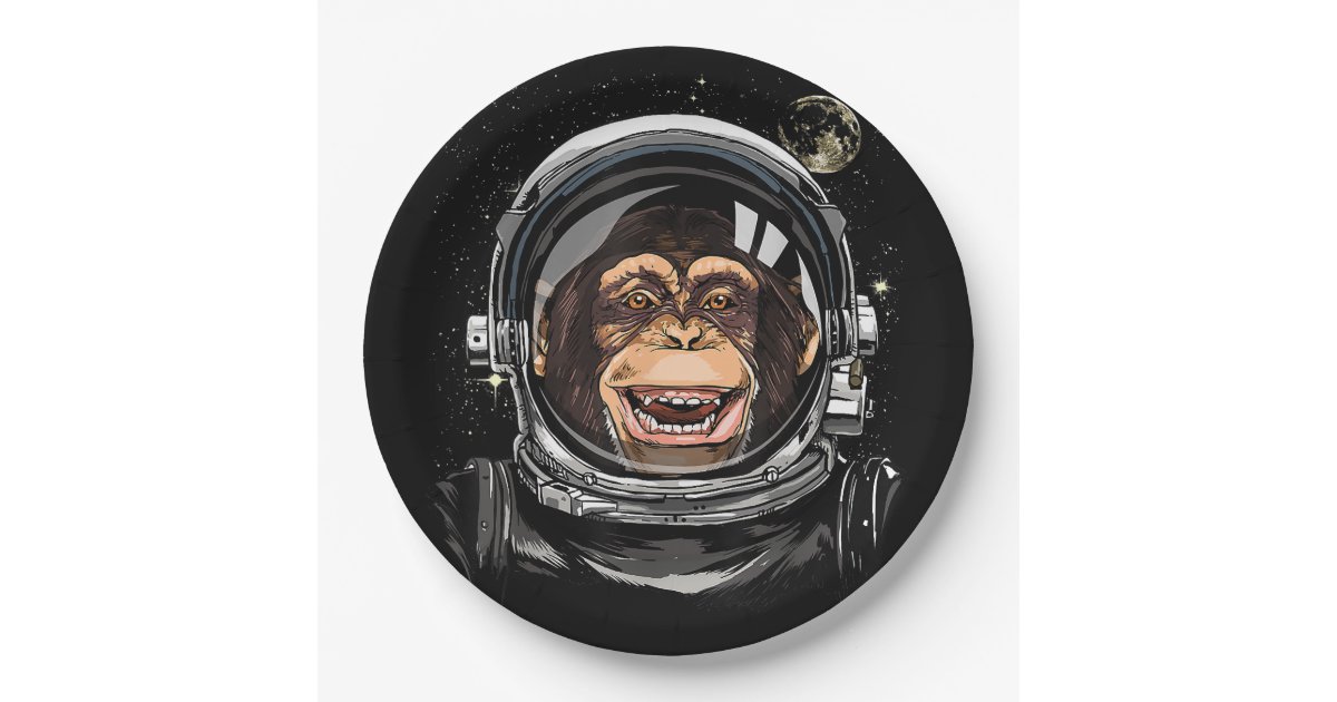 Outer Space Monkey Astronaut Wild Zoo Animal Face Paper Plates | Zazzle