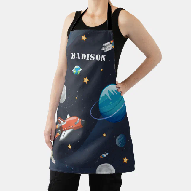 Outer Space Moon Stars Monogram Name Personalized Apron | Zazzle