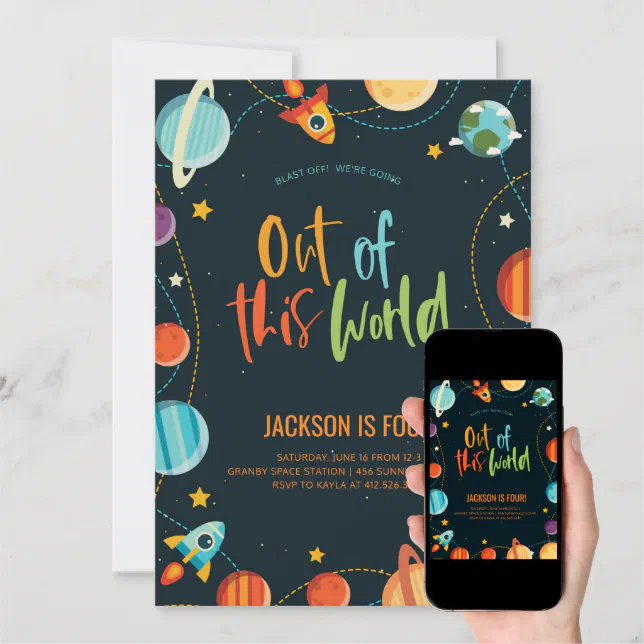 Outer Space Out of This World Birthday Invitation | Zazzle