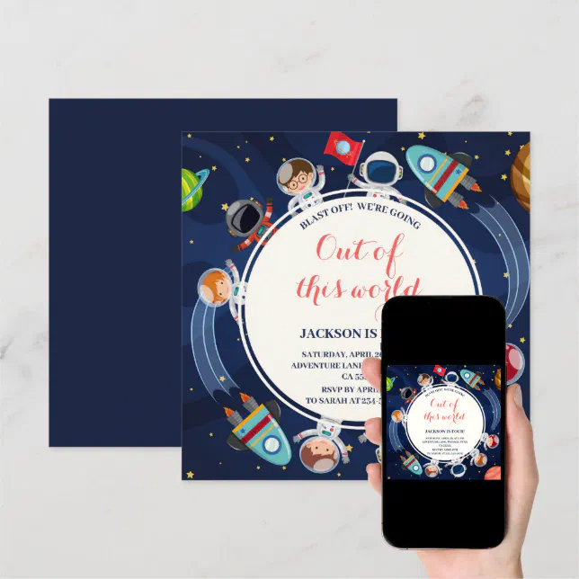 Outer Space Out of This World Birthday Party Invitation | Zazzle