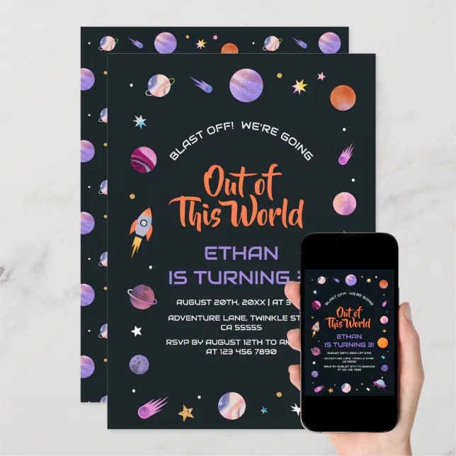 Outer Space Out of This World Birthday Party Invitation | Zazzle