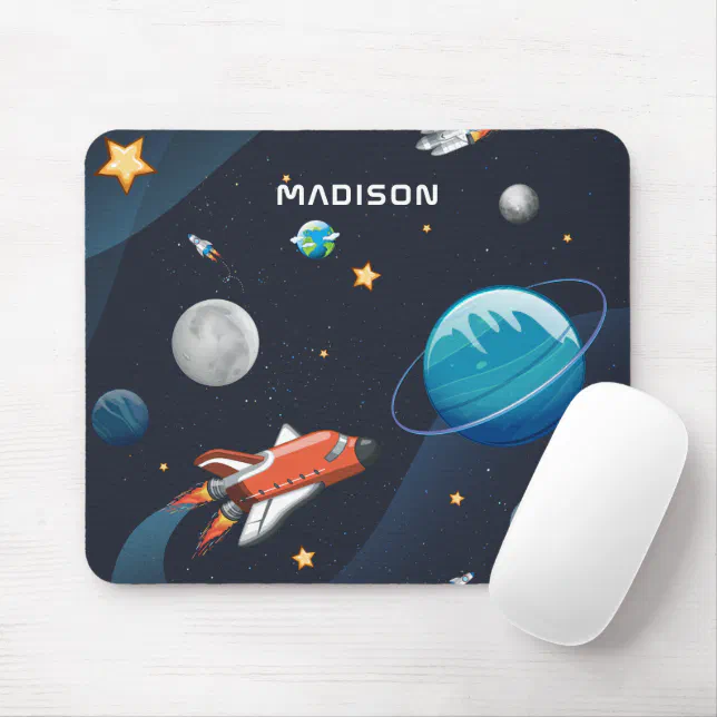 Outer Space Pattern Galaxy Rocket Stars Shuttle Mouse Pad | Zazzle