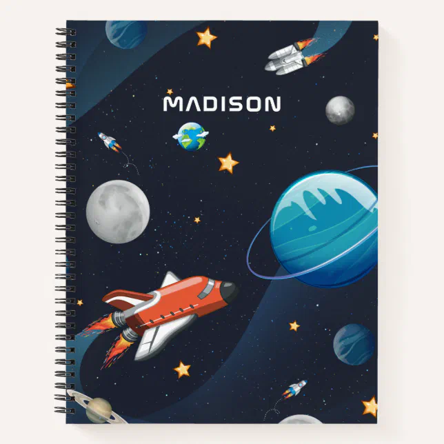 Outer Space Pattern Galaxy Rocket Stars Shuttle Notebook | Zazzle