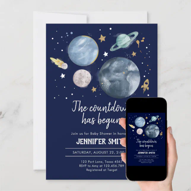 Outer Space Planets Boy Baby Shower Invitation | Zazzle
