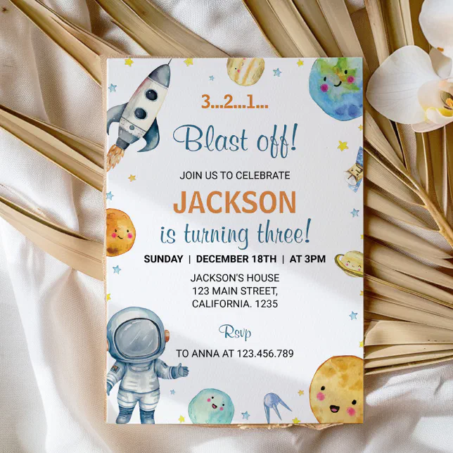 Outer Space Planets Boy Galaxy Birthday Invitation | Zazzle