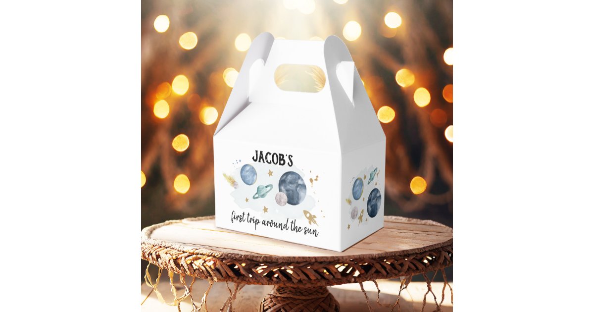 Outer Space Planets Boy Galaxy First Trip Birthday Favor Boxes | Zazzle