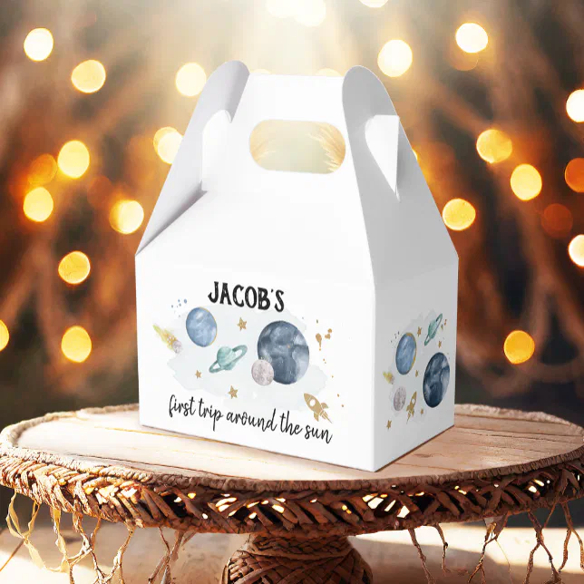 Outer Space Planets Boy Galaxy First Trip Birthday Favor Boxes | Zazzle