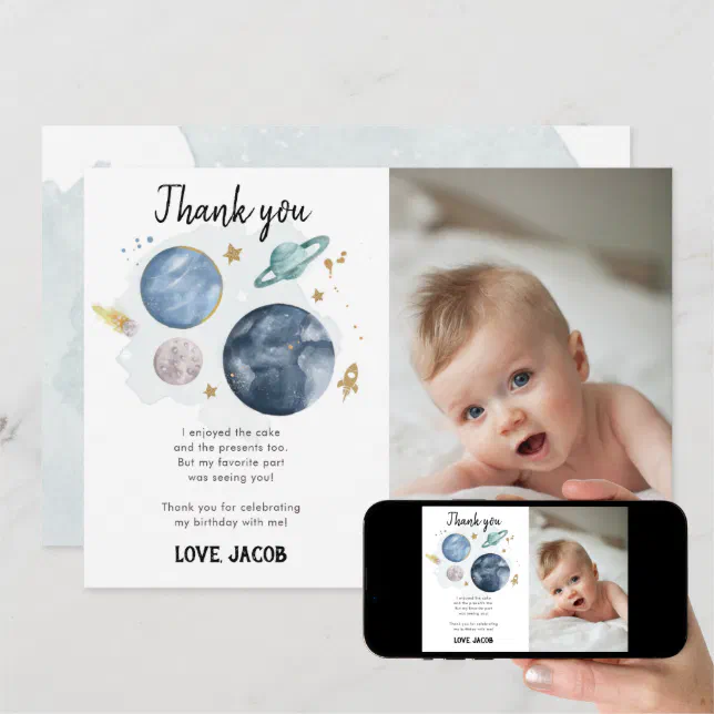 Outer Space Planets Galaxy Boy Thank You Card | Zazzle