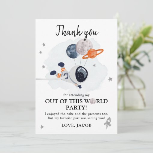 Outer Space Planets Galaxy Boy Thank You Card | Zazzle