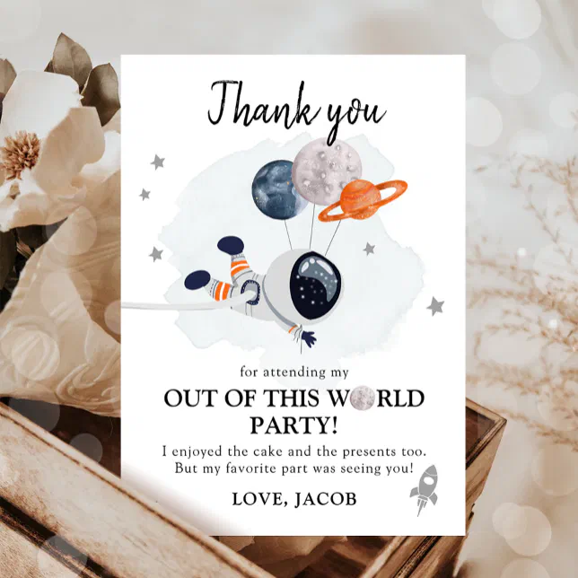 Outer Space Planets Galaxy Boy Thank You Card | Zazzle