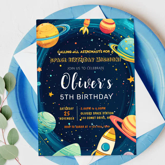 Outer Space Planets Kids Birthday Party Invitation | Zazzle