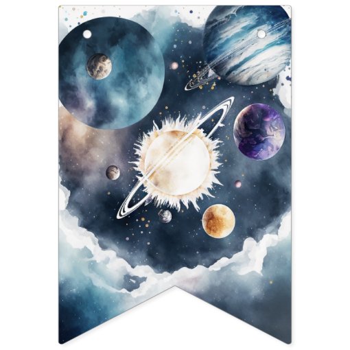 Outer Space Planets & Rocket Ship Birthday Party Bunting Flags | Zazzle