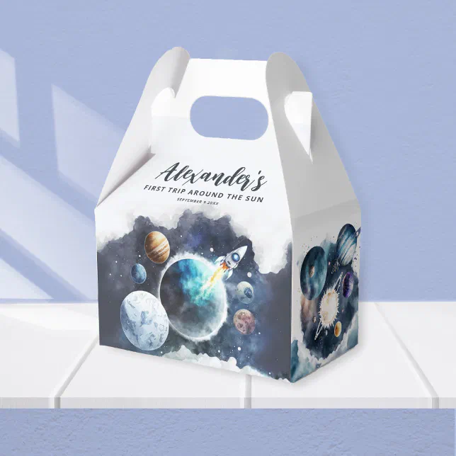 Outer Space Planets & Rocket Ship Birthday Party Favor Boxes | Zazzle
