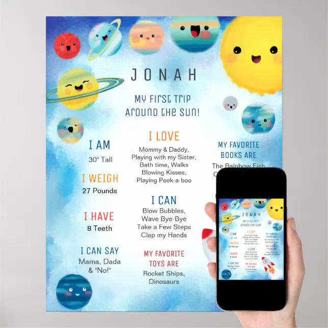 Outer Space Planets Rocket Ship Birthday Poster | Zazzle