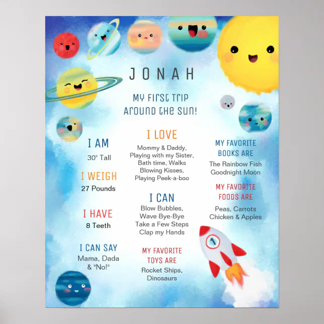 Outer Space Planets Rocket Ship Birthday Poster | Zazzle