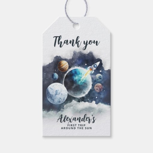 Outer Space Planets Rocket Ship Thank you Sticker Gift Tags | Zazzle