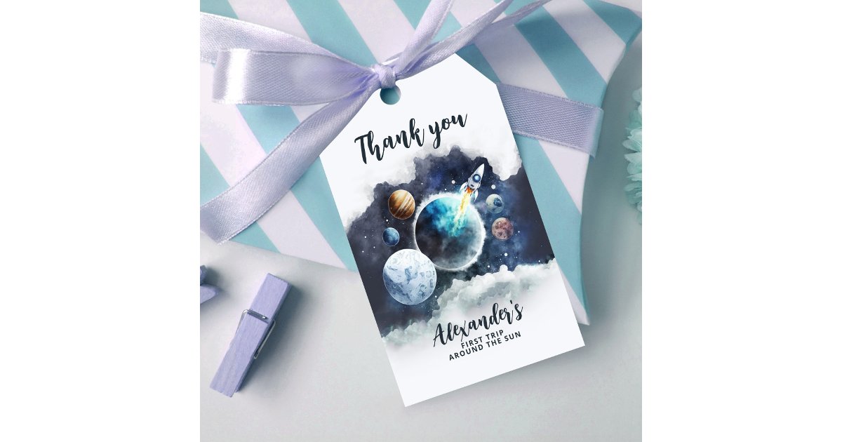 Outer Space Planets Rocket Ship Thank you Sticker Gift Tags | Zazzle
