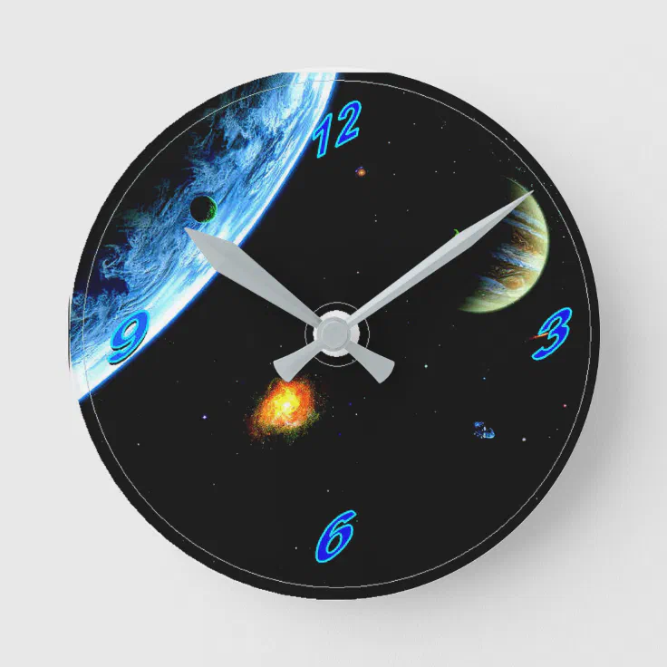 OUTER SPACE PLANETS ROUND CLOCK | Zazzle