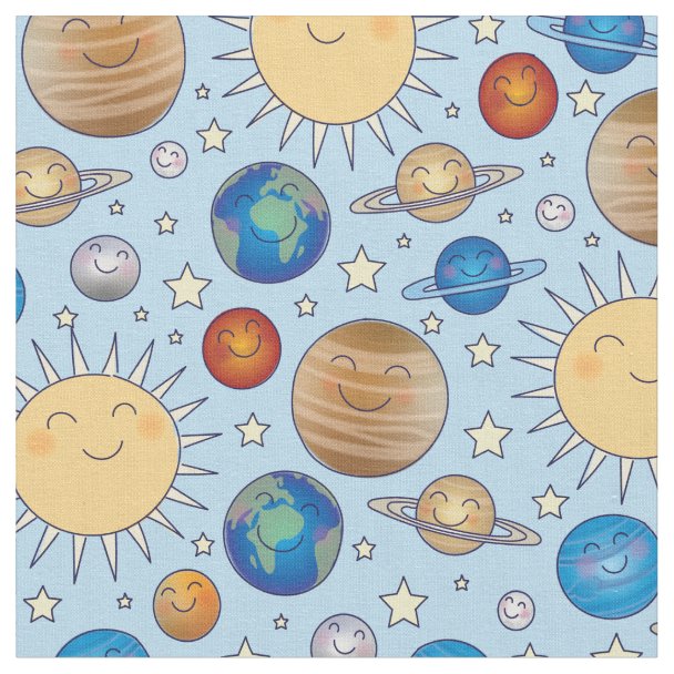 Outer Space Planets Solar System Fabric | Zazzle