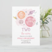 Outer Space Planets Two The Moon Girl Birthday Inv Invitation | Zazzle