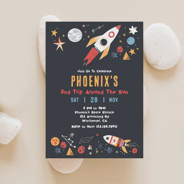 Outer Space Rocket Birthday Invitation | Zazzle