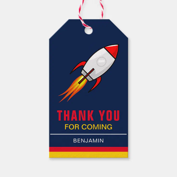Outer Space Rocket Birthday Party Favor Gift Tags | Zazzle