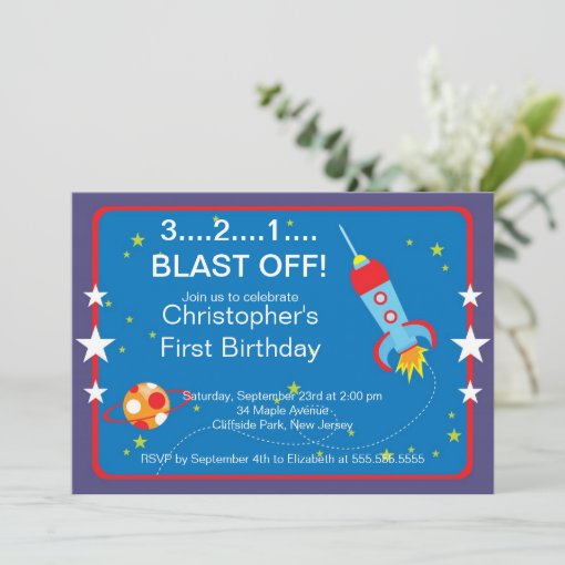 Outer Space Rocket Birthday Party Invitations | Zazzle