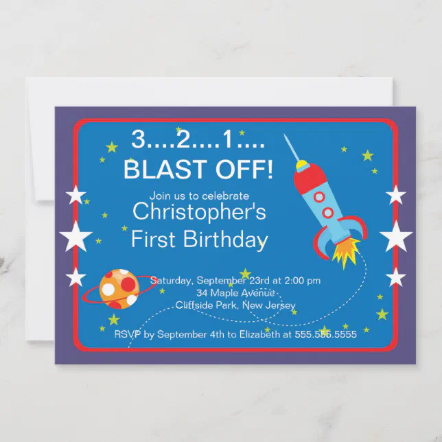 Outer Space Rocket Birthday Party Invitations | Zazzle