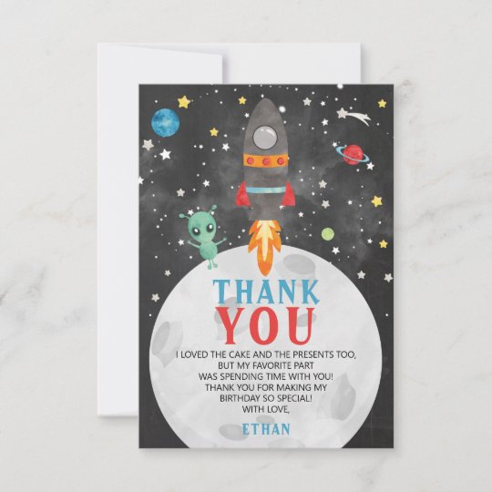 Outer Space Rocket Birthday Thank You Card | Zazzle.com