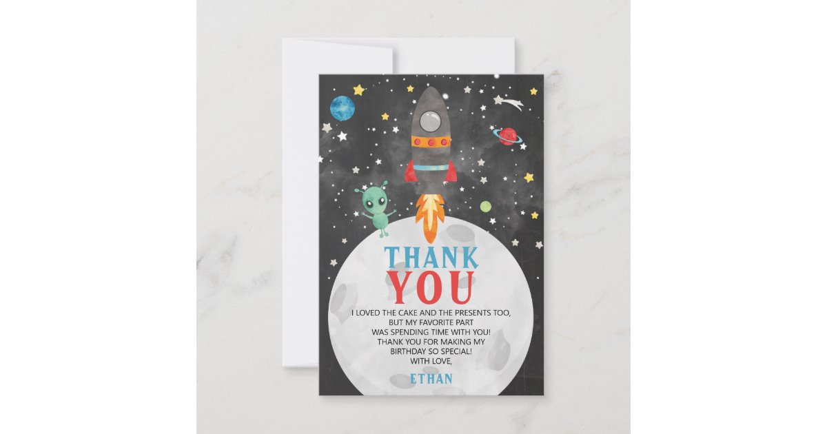 Outer Space Rocket Birthday Thank You Card | Zazzle