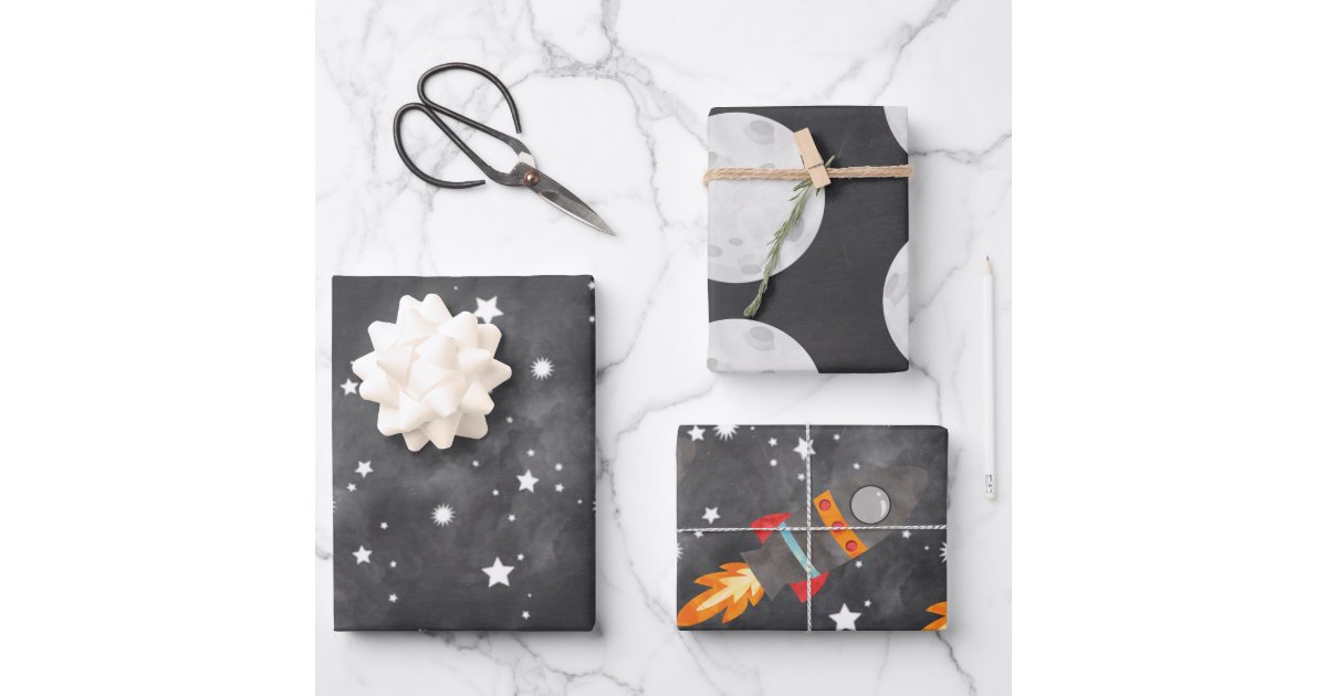 Outer Space Rocket Birthday Wrapping Paper Sheets | Zazzle