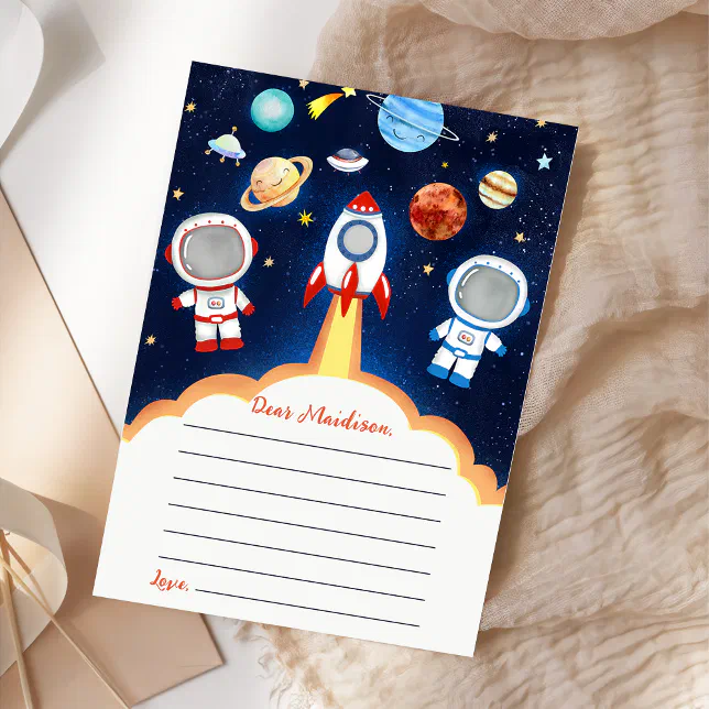 Outer Space Rocket Capsule Note Message Card | Zazzle