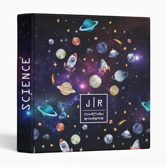 Outer Space Rocket Galaxy Planets Personalized 3 Ring Binder | Zazzle